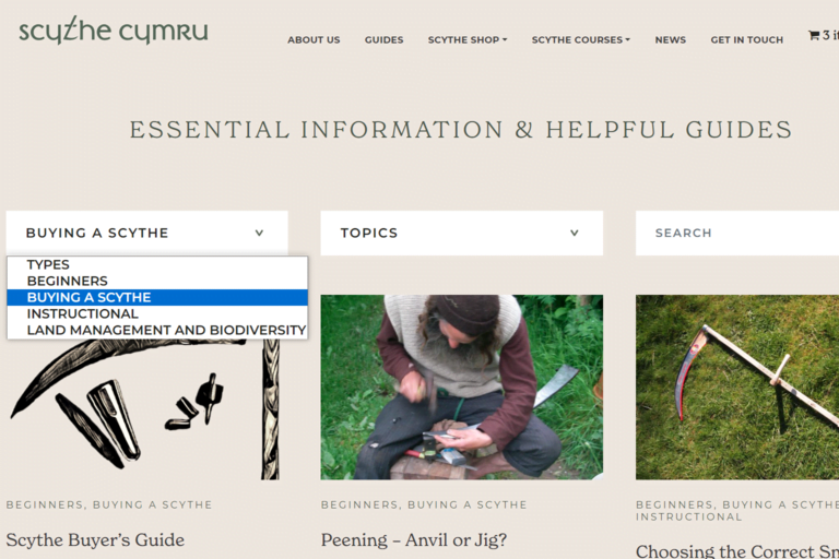 A guide to the Scything Guides page - Scythe Cymru